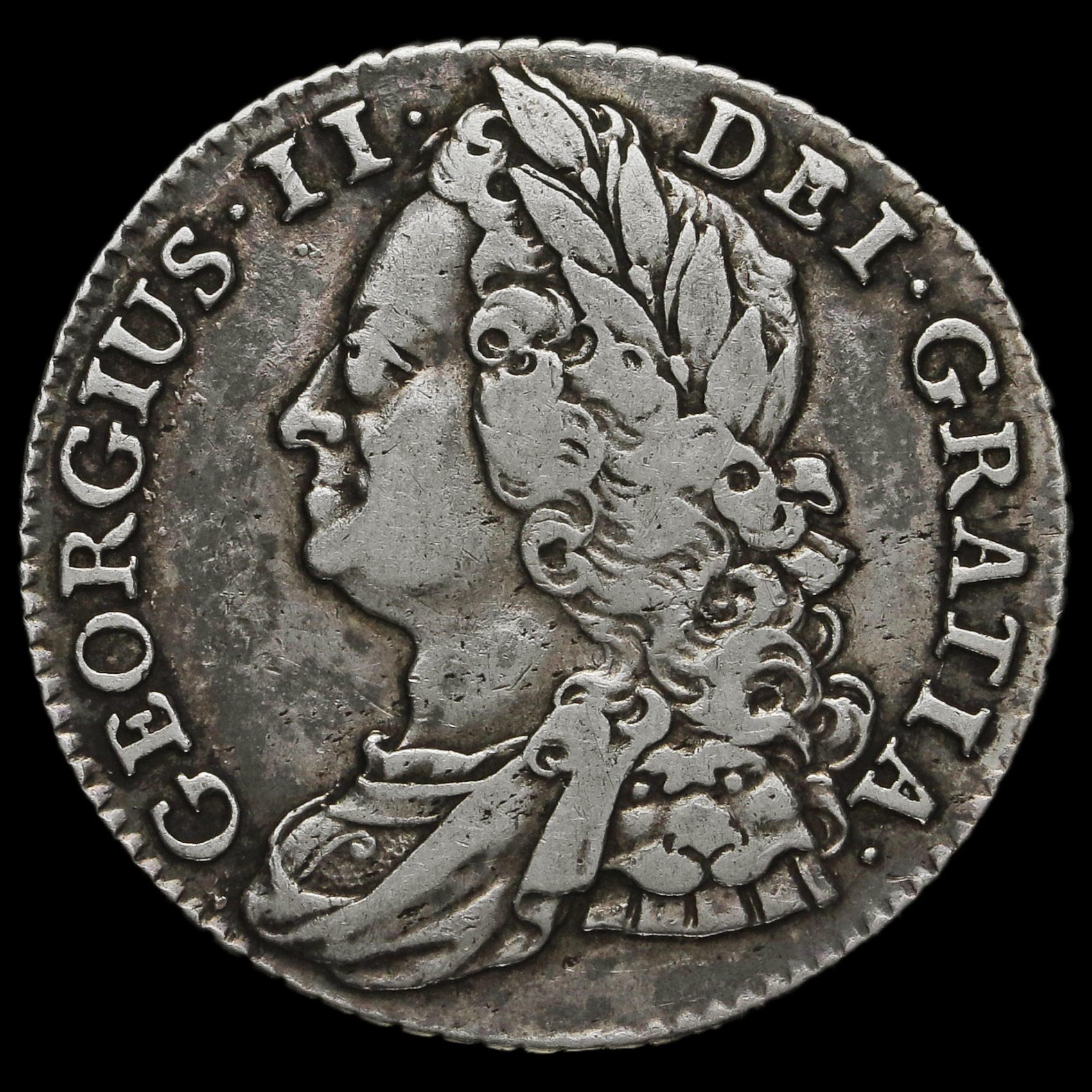 1743 George II Early Milled Silver Shilling, VF