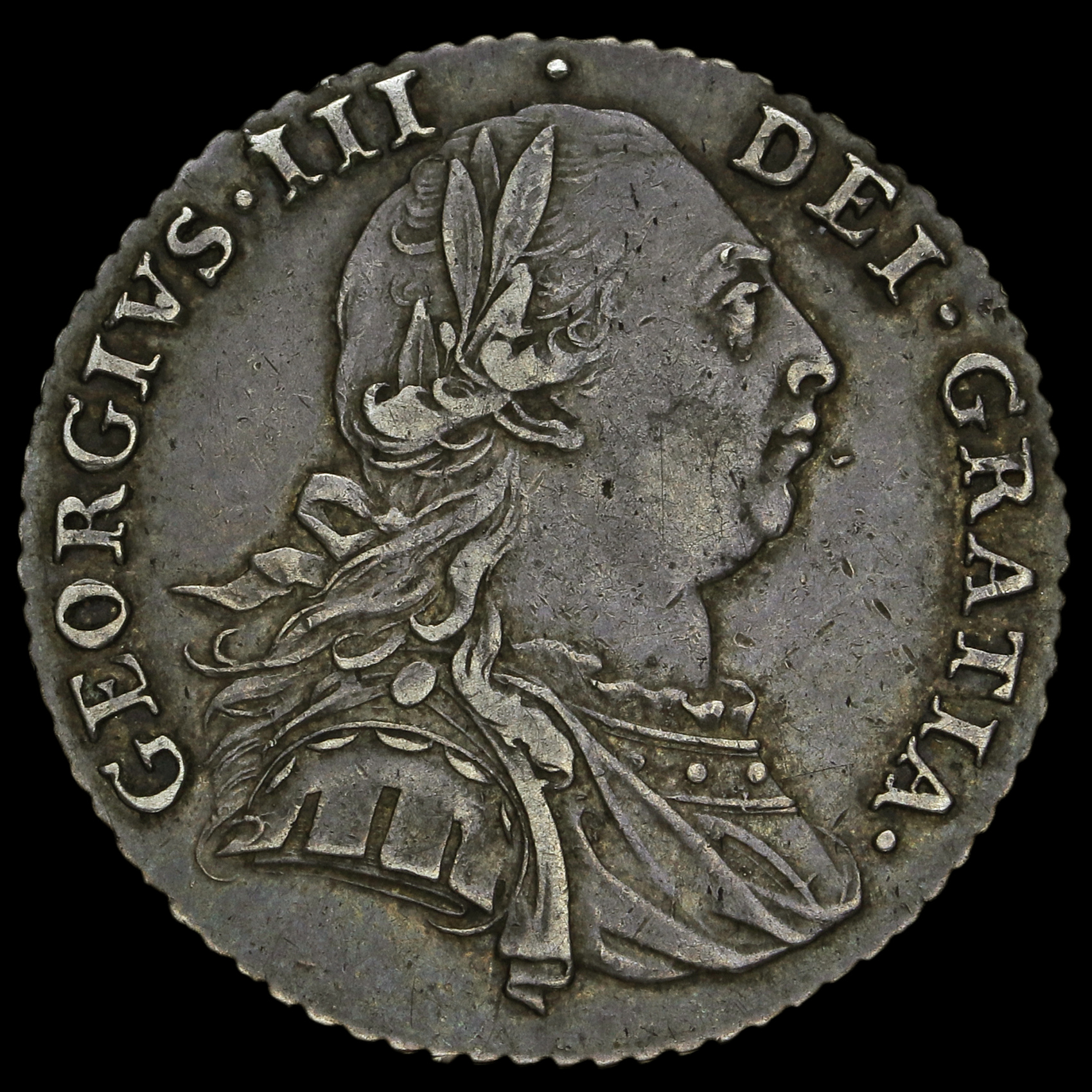 1787 George III Early Milled Silver Shilling, Hearts, GVF+