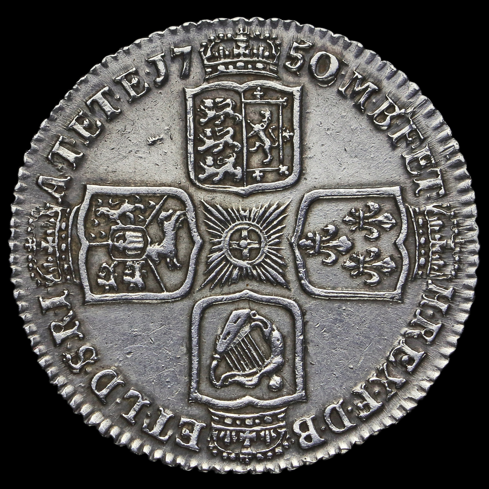 1750/46 George II Early Milled Silver Shilling, Scarce, A/EF