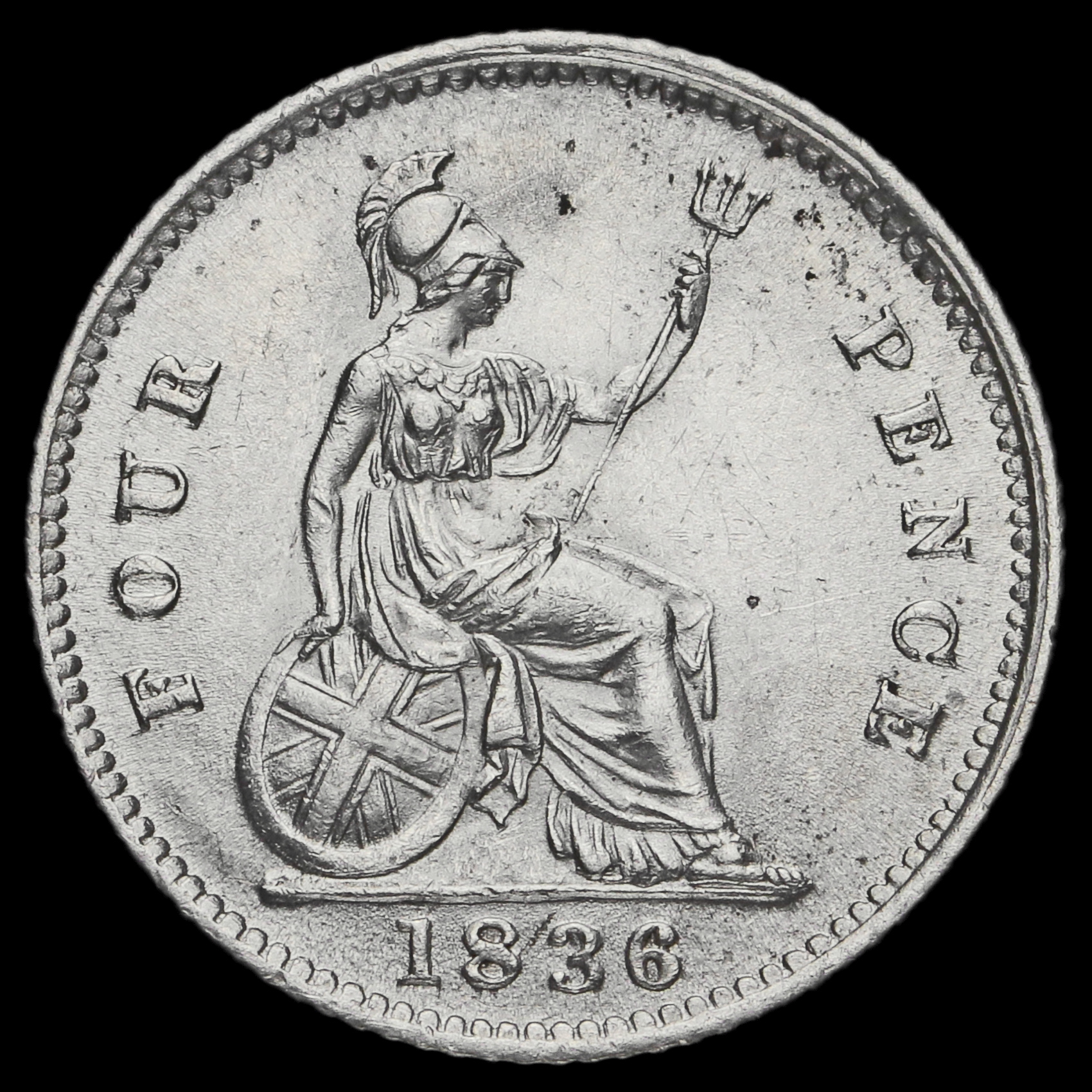 1836 William IV Milled Silver Fourpence / Groat, A/UNC