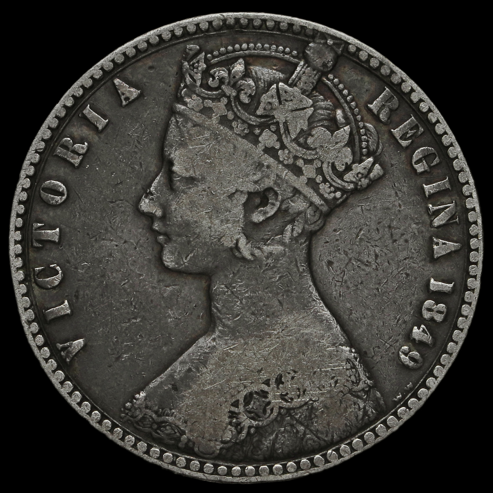 1849 Queen Victoria Godless Florin, Fine