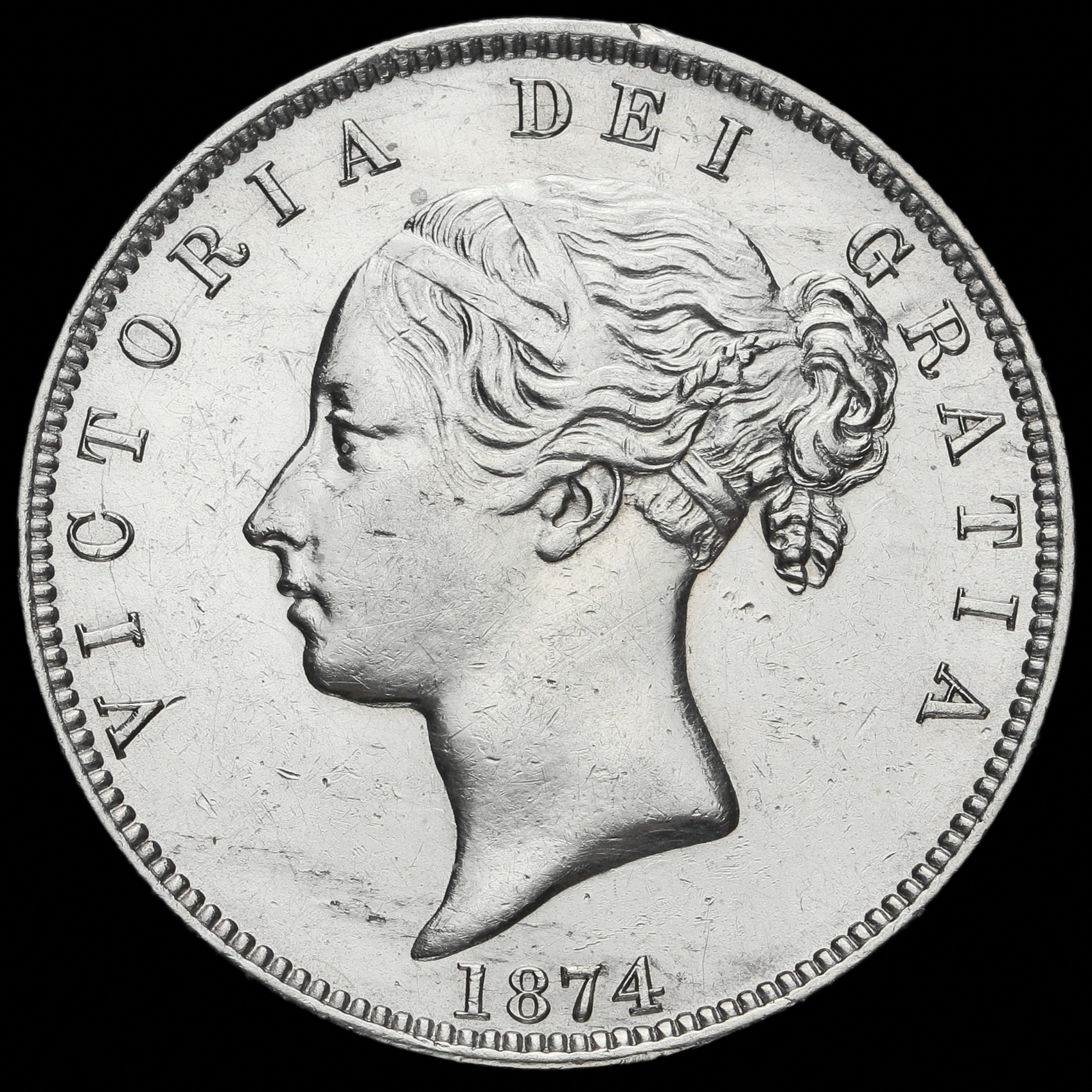 1874 Queen Victoria Young Head Silver Half Crown, EF