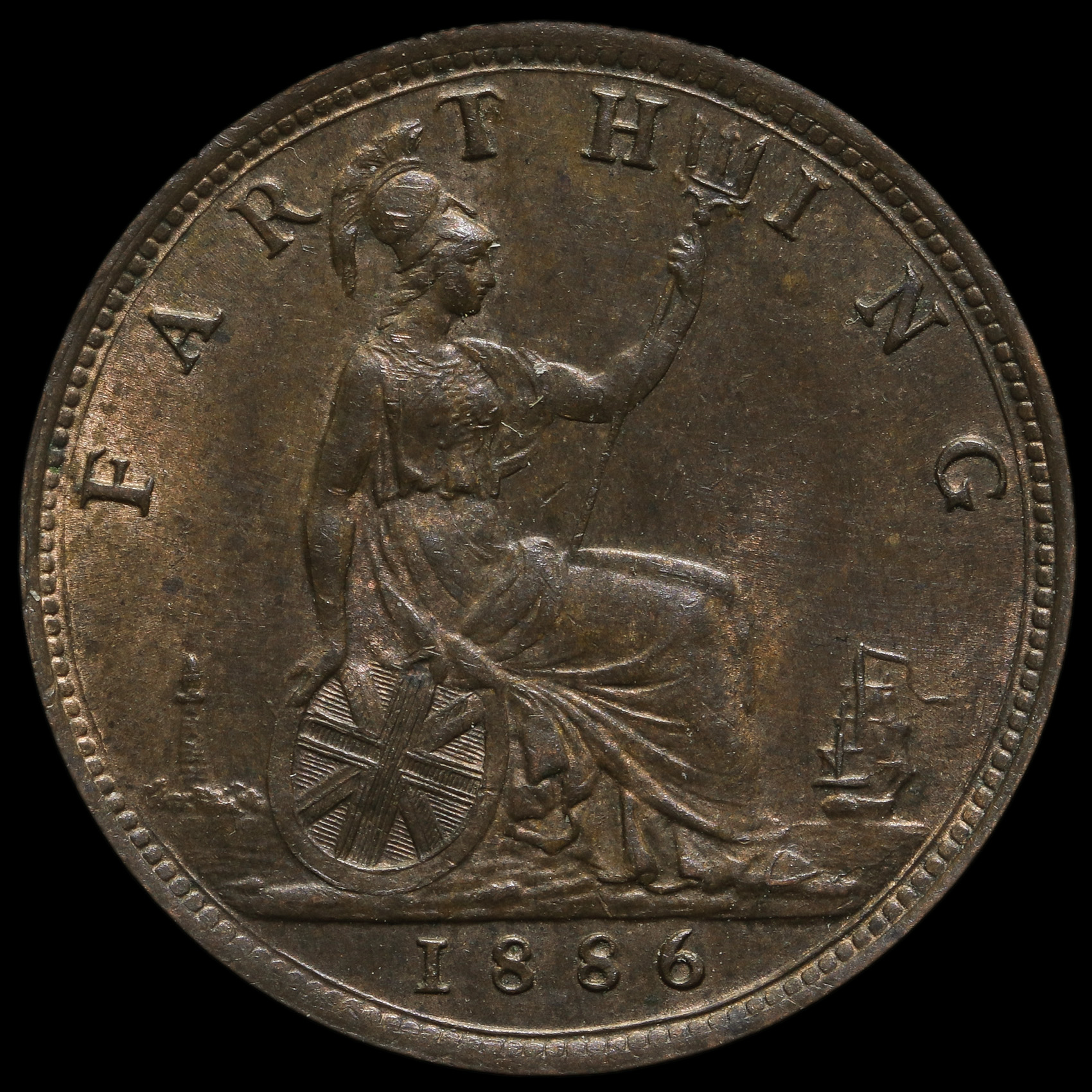 1886 Queen Victoria Bun Head Farthing, A/UNC