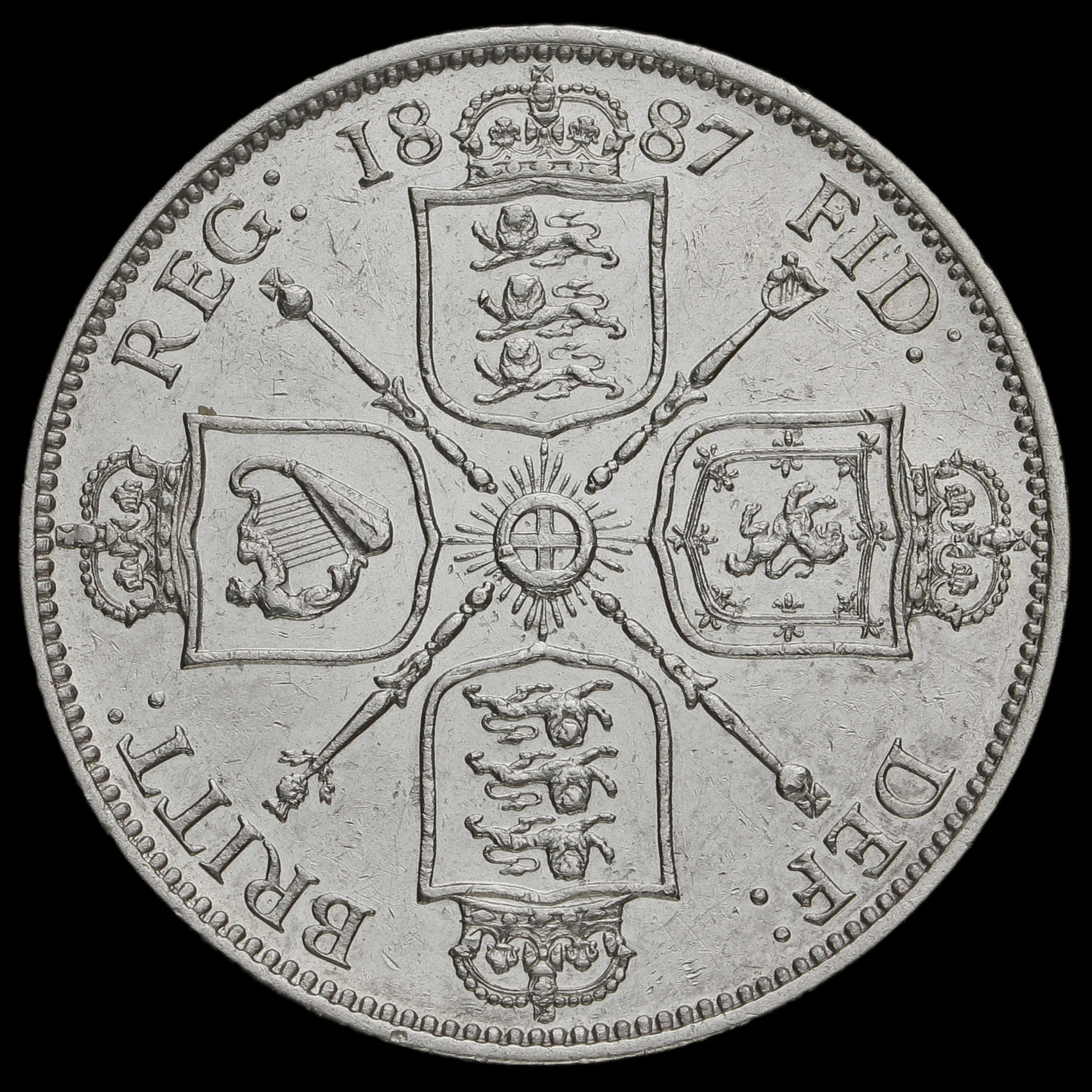 1887 Queen Victoria Jubilee Head Silver Florin, Near EF