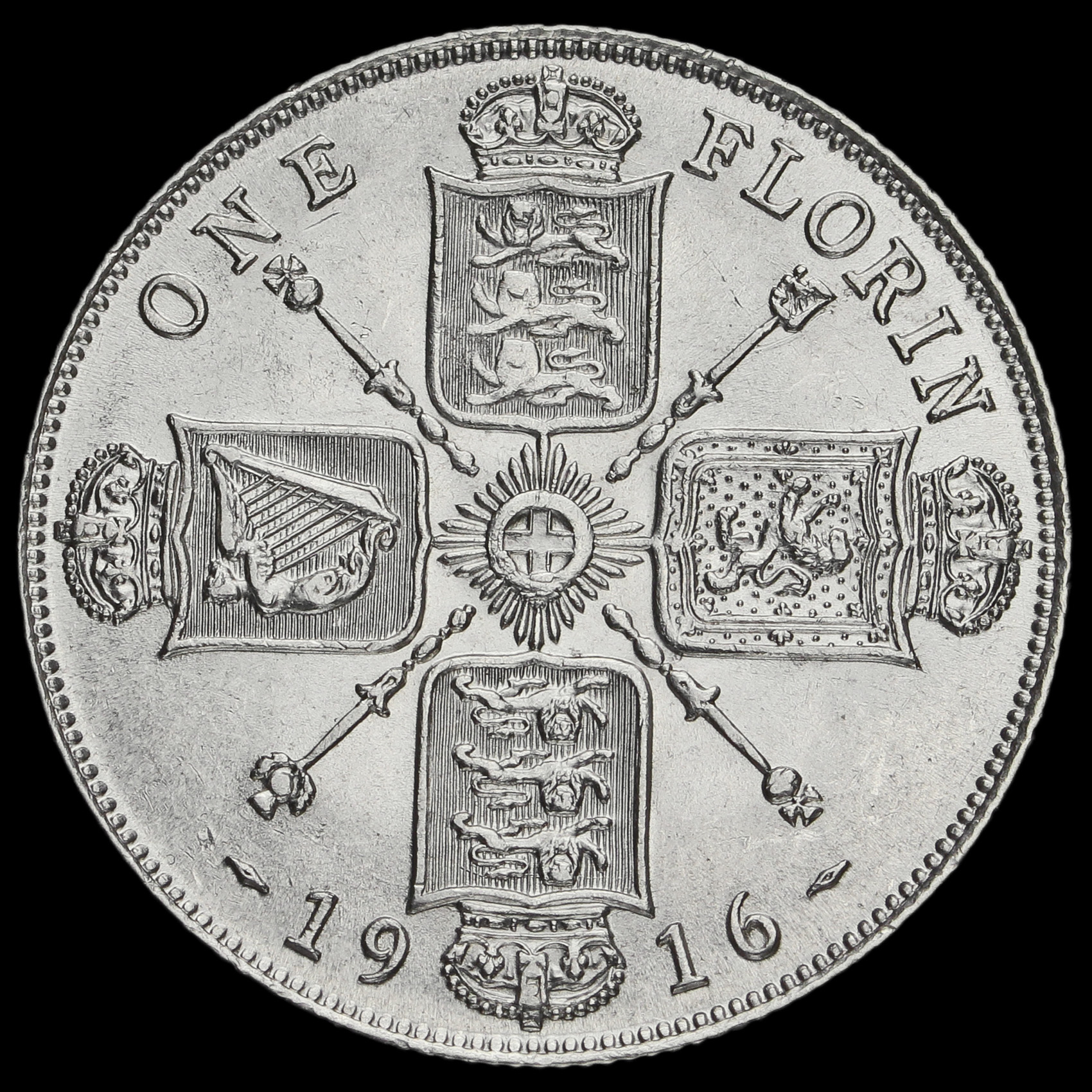 1916 George V Silver Florin, Near EF