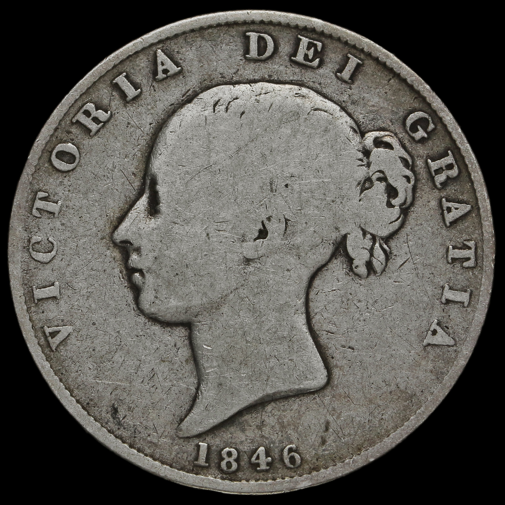 1846 Queen Victoria Young Head Silver Half Crown, Scarce