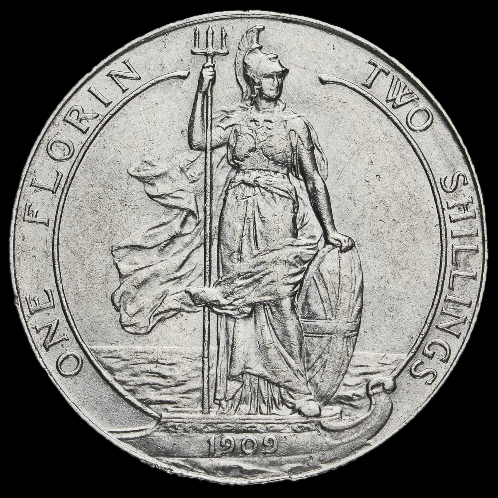 1909 Edward VII Silver Florin, Rare, A/EF