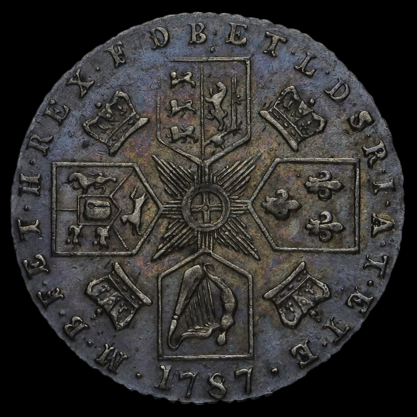 1787 George III Early Milled Silver Sixpence, No Hearts, A/EF