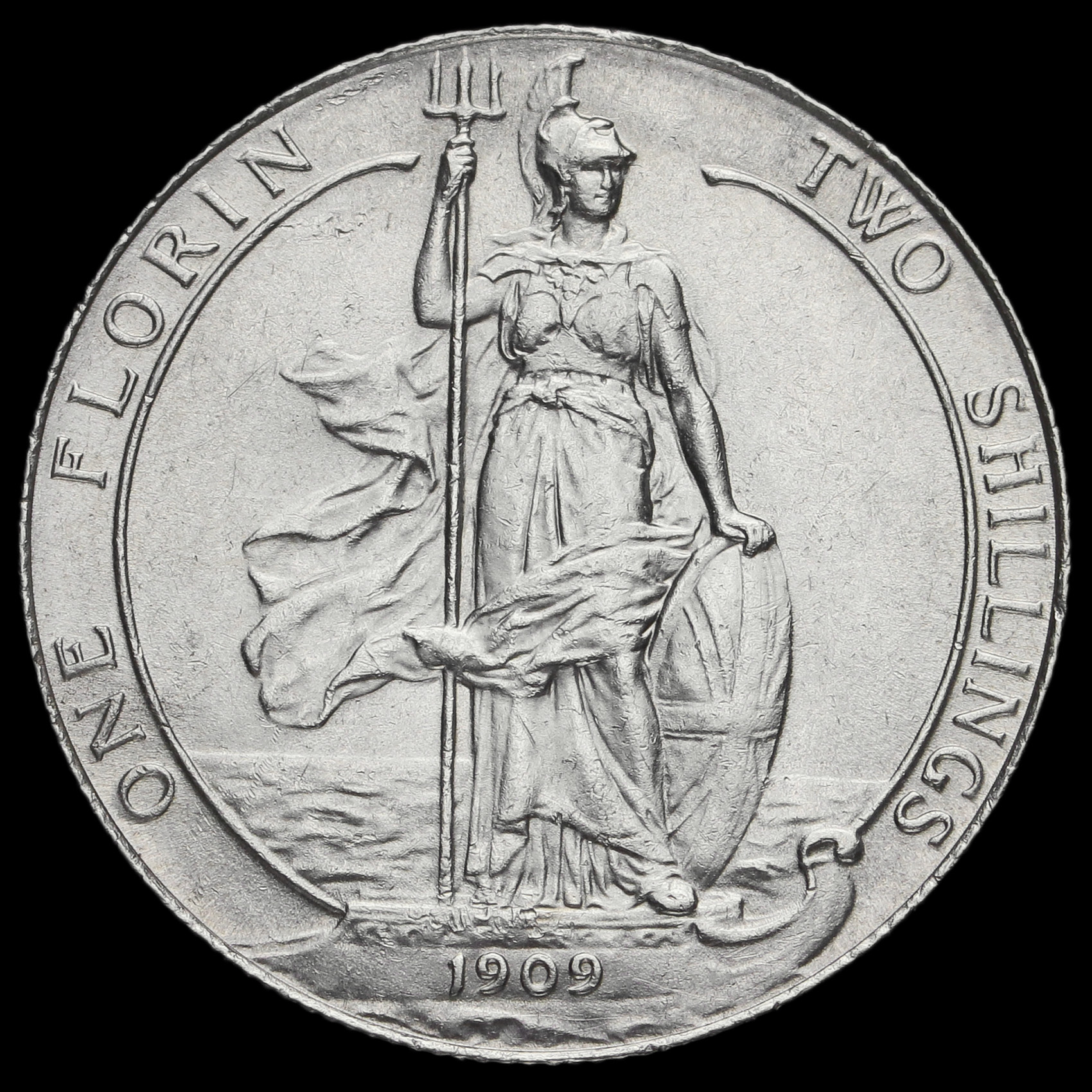 1909 Edward VII Silver Florin, Rare, EF