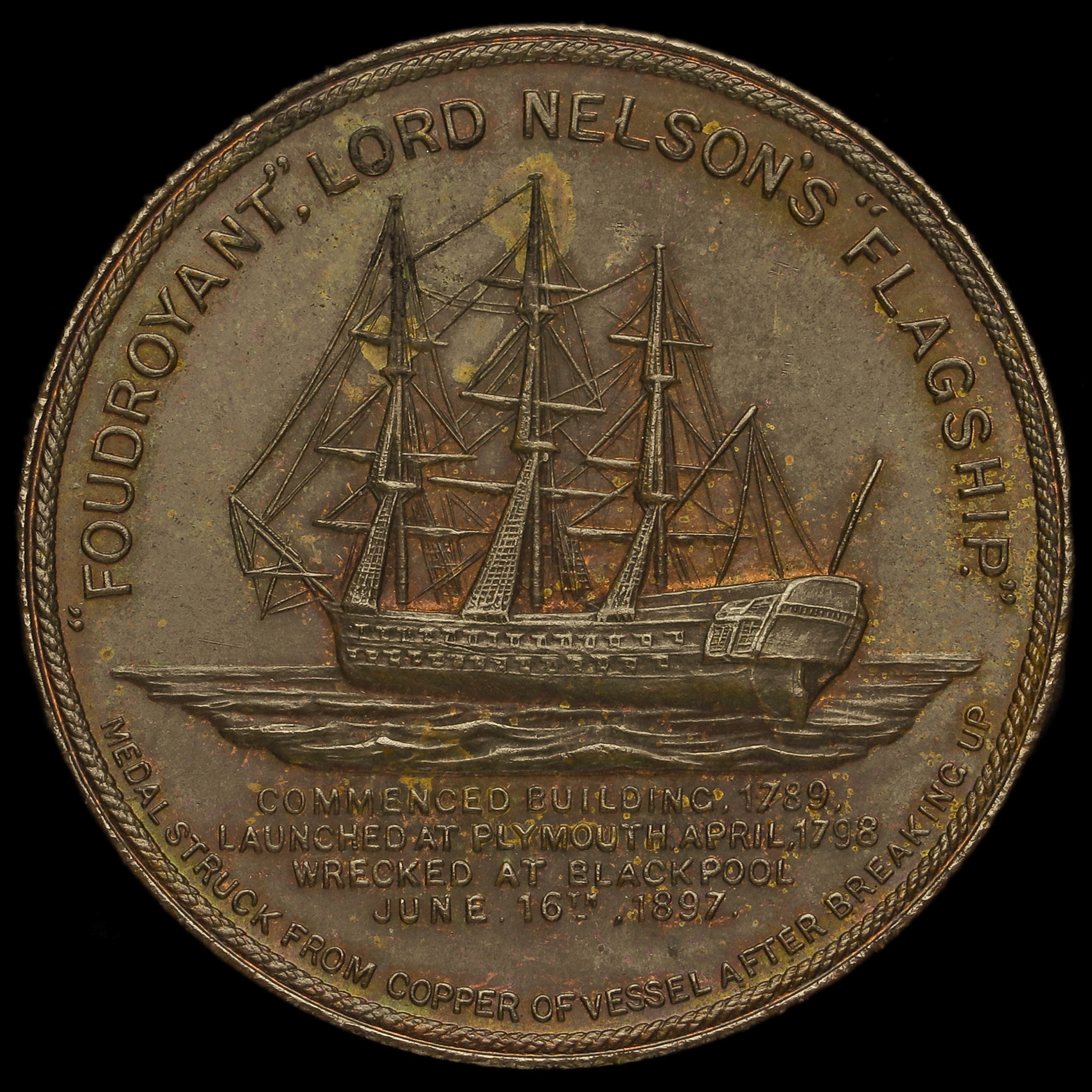 1897 Horatio Nelson HMS Foudroyant Bronze Medal