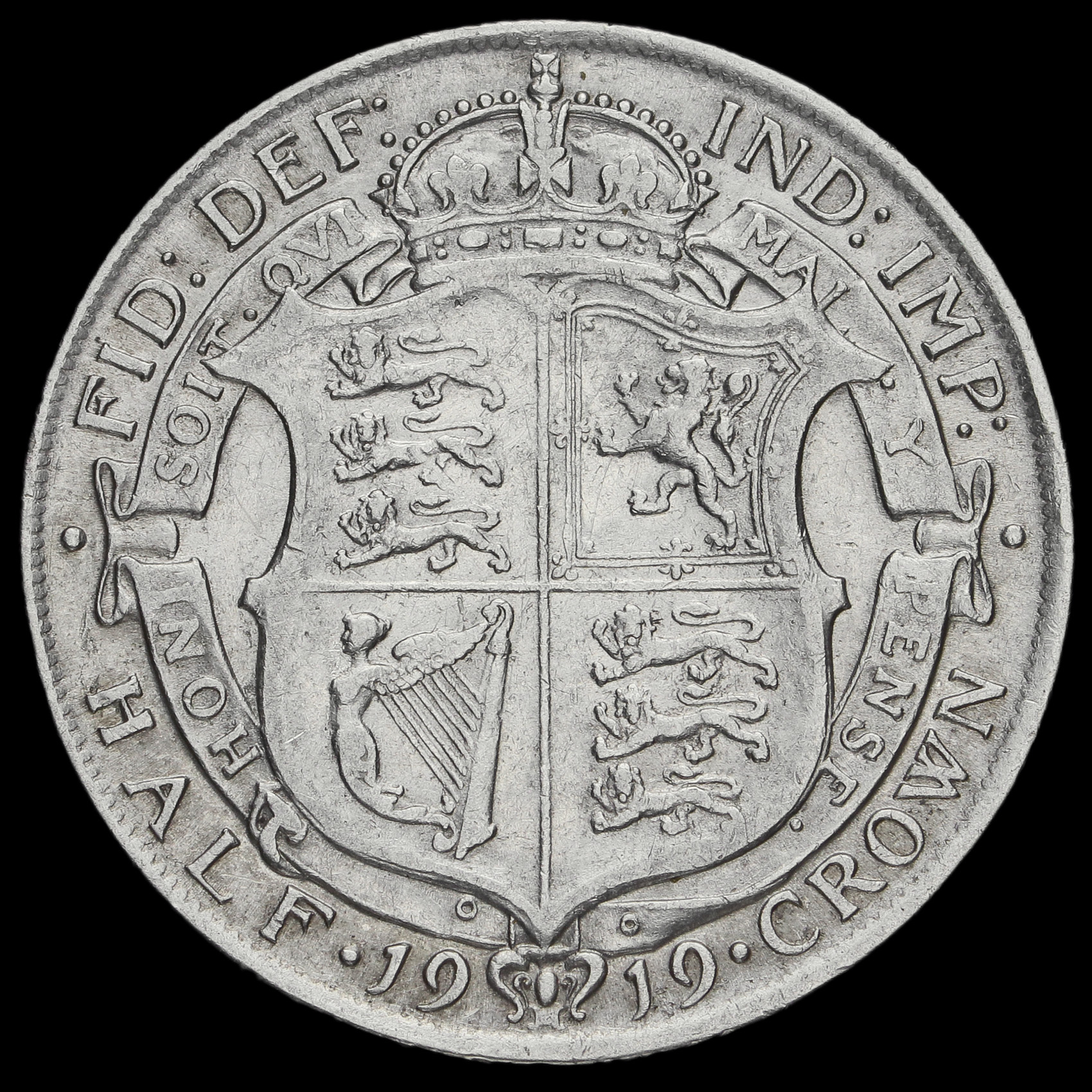 1919 George V Silver Half Crown, Scarce, GF